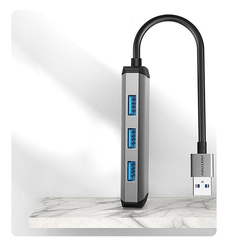 ตัวแปลง Vention USB-A to 3 USB-A(3.0A)+RJ45 HUB 4-in-1 0.1M.