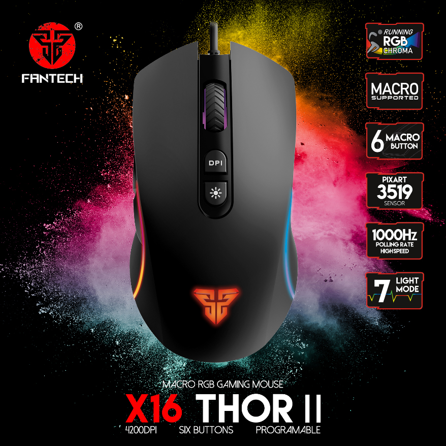 เมาส์ Gaming Fantech X16 Thor II Macro RGB