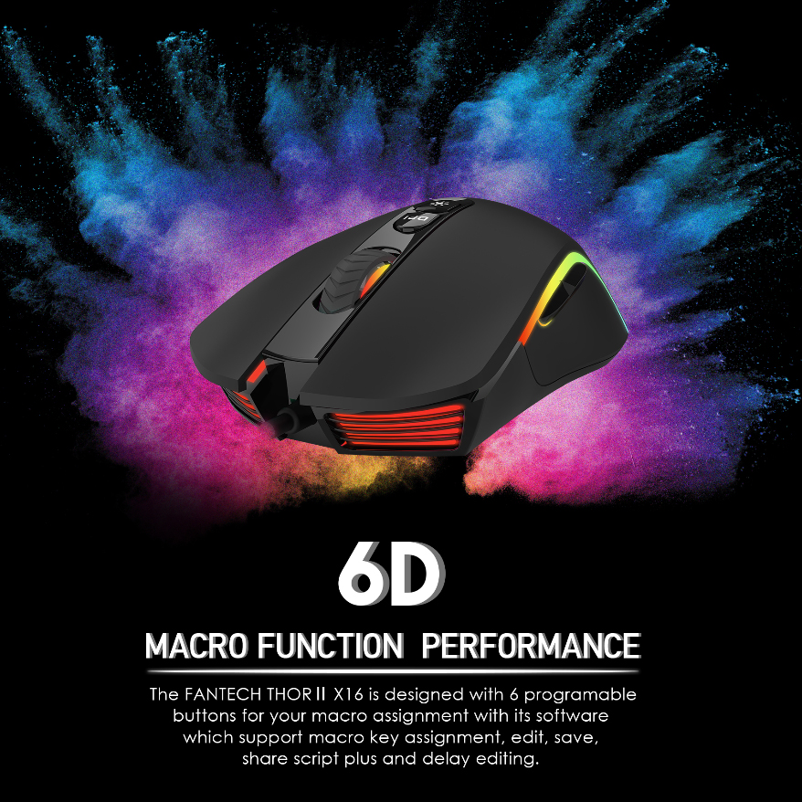 เมาส์ Gaming Fantech X16 Thor II Macro RGB