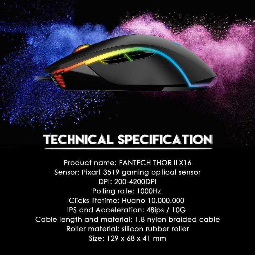 เมาส์ Gaming Fantech X16 Thor II Macro RGB