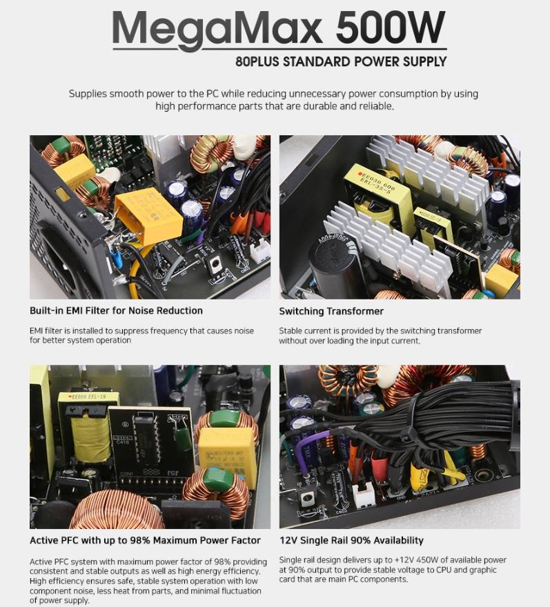 อุปกรณ์จ่ายไฟ Zalman Power Supply MegaMax 500Watt 80+ Standard - 3Year