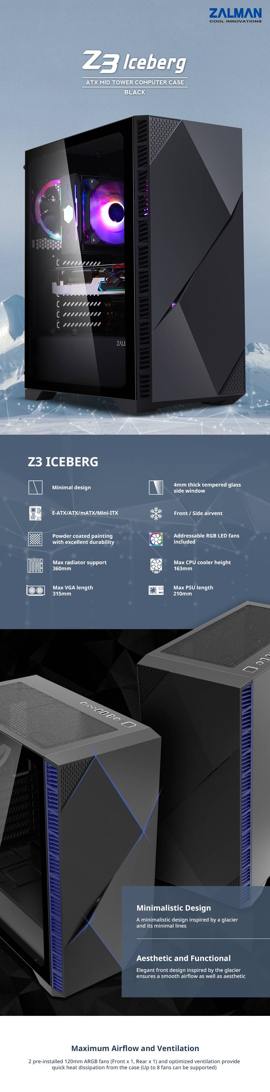 เคสคอมพิวเตอร์ Zalman Computer Case Z3 ICEBERG Black