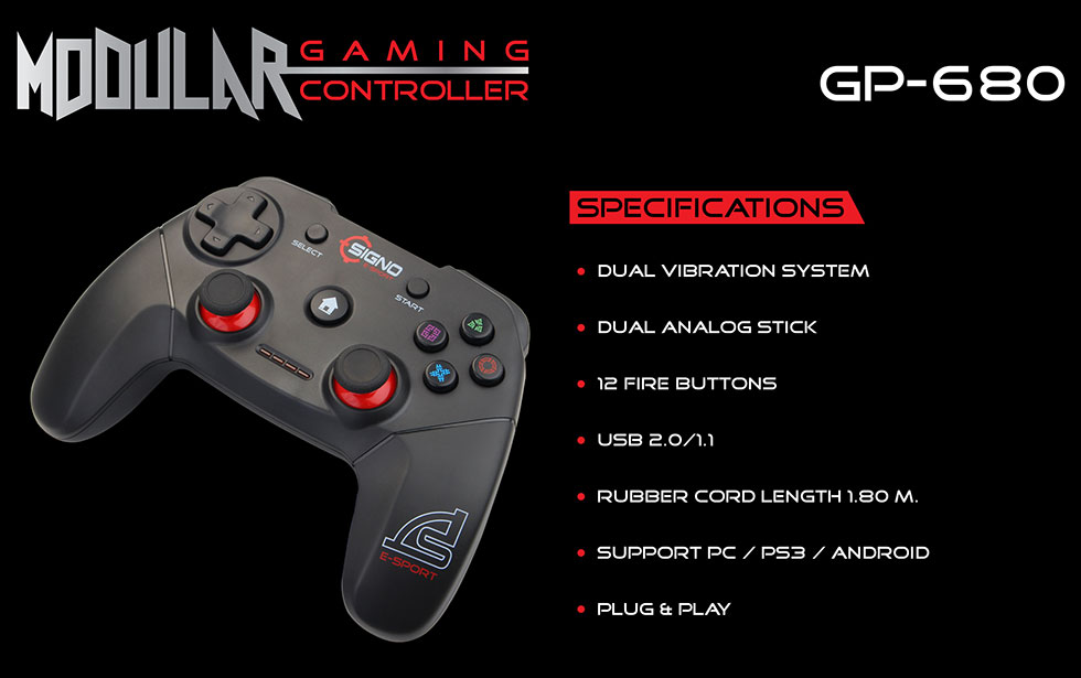 Signo Gaming Controller MODULAR GP-680 Black