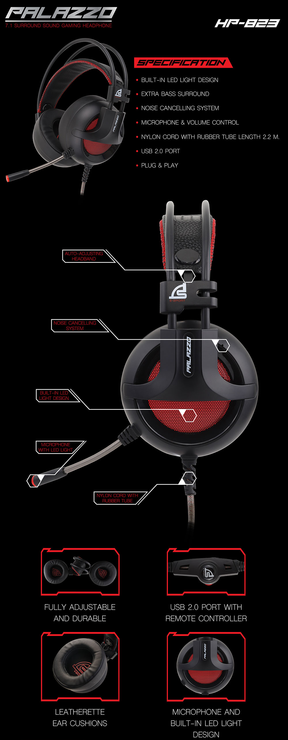 Signo Gaming Headset 7.1 PALAZZO HP-823 Black