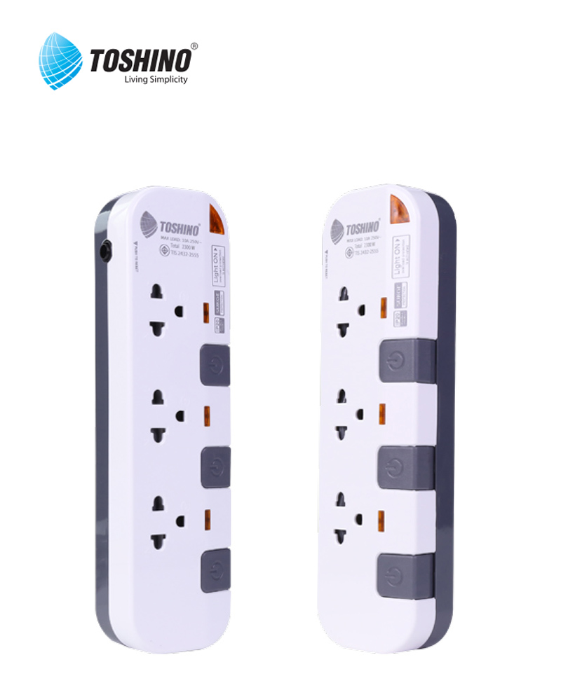 ปลั๊กไฟ Toshino Plug 3 Way 3 Switch 5M. (P3375-5M) White/Gray