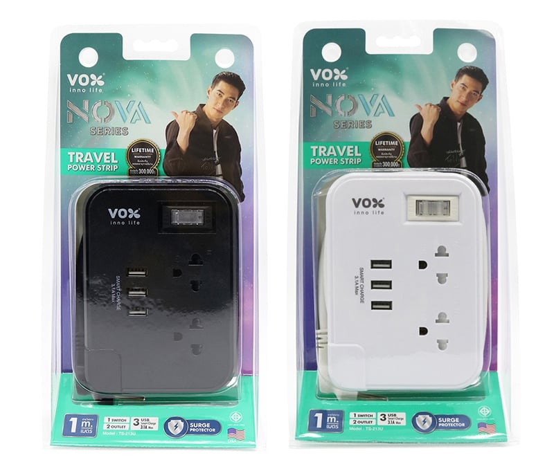 Vox Plug 2 Way 1 Switch 3 USB 1M. Black