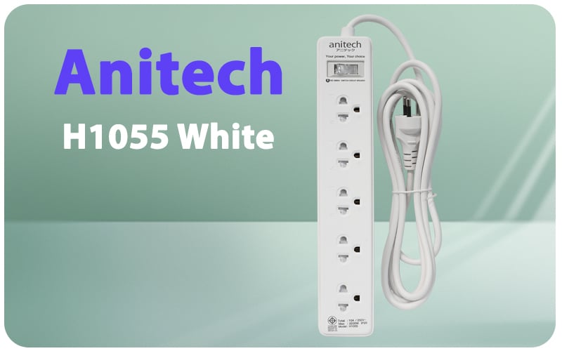 ปลั๊กไฟ Anitech Plug TIS 5 Way 1 Switch 5M. H1055 White